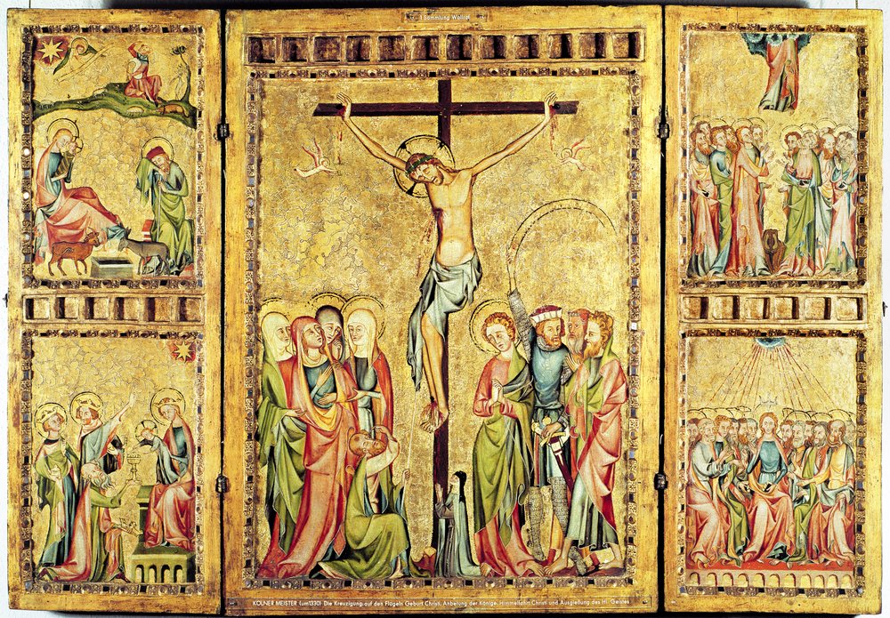 Altarpiece with the Crucifixion in the centre panel and scenes from the Life of Christ on the ...